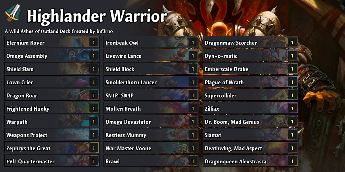Highlander Dragon Warrior - Ashes of Outland Hearthstone Decks - Out of ...
