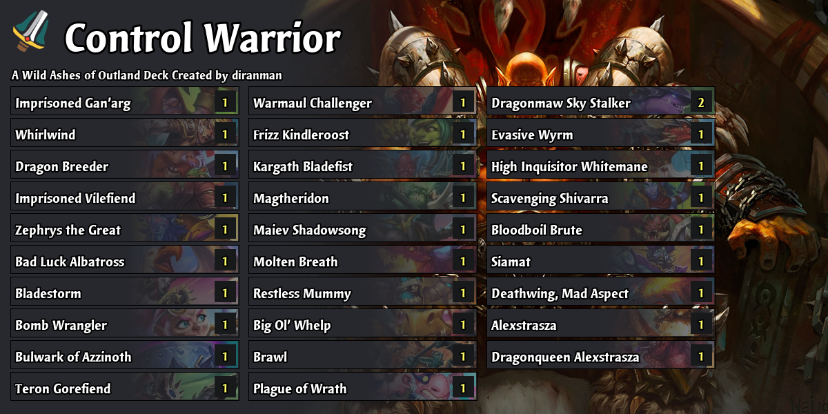 Shy control warior - Ashes of Outland Hearthstone Decks - Out of Games