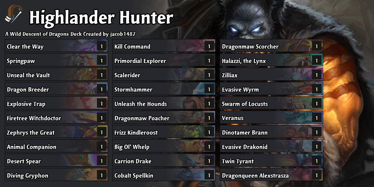 Singleton Dragon Veranus Hunter - Descent of Dragons Hearthstone Decks - Out of Games