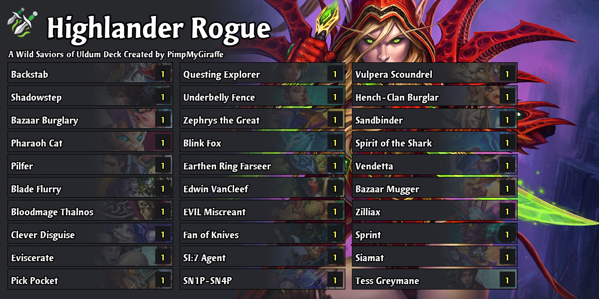 Highlander Quest Rogue - Saviors of Uldum Hearthstone Decks - Out of Games